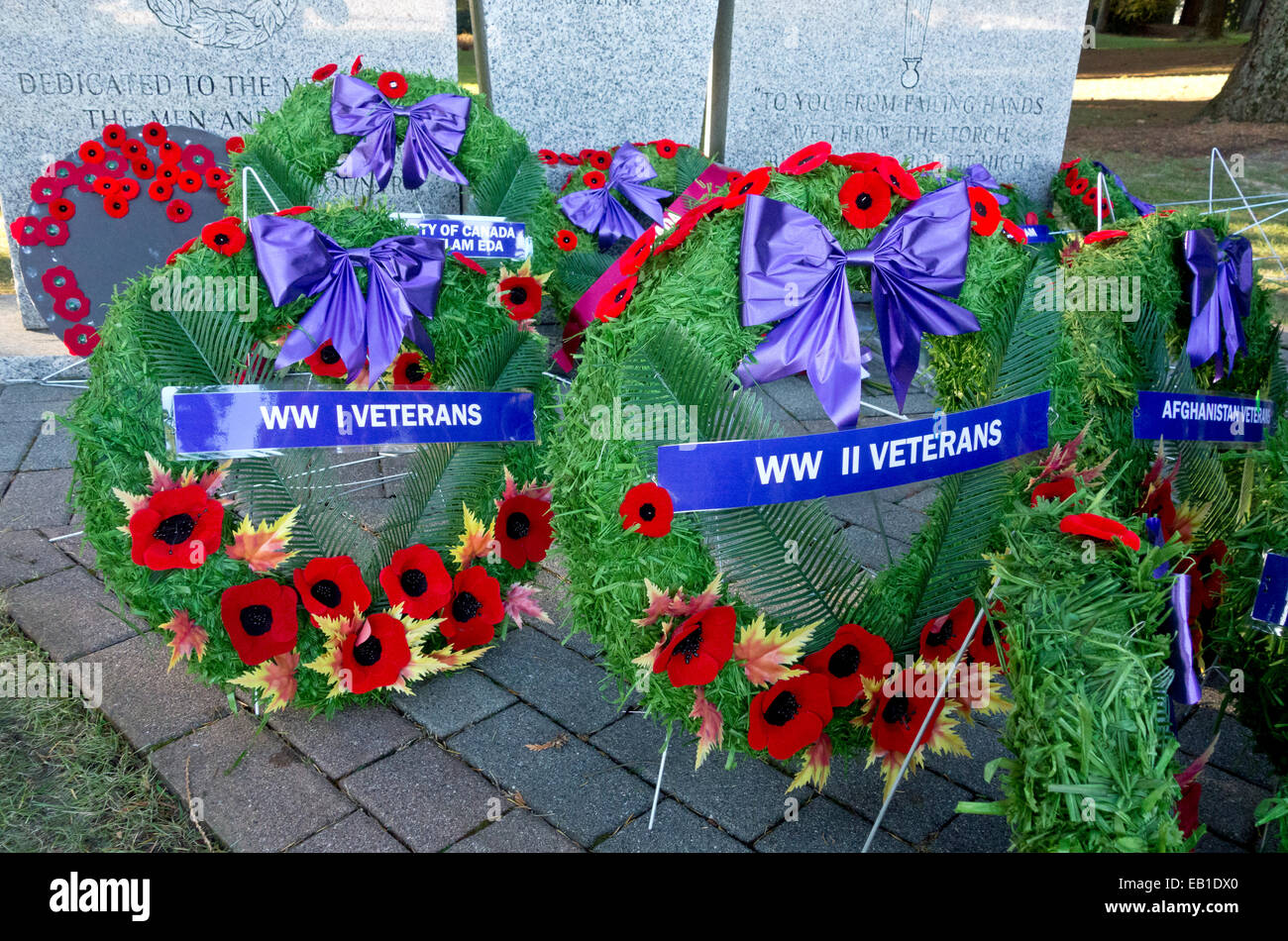 Display of Remembrance Day wreaths in honour of World War I and II ...