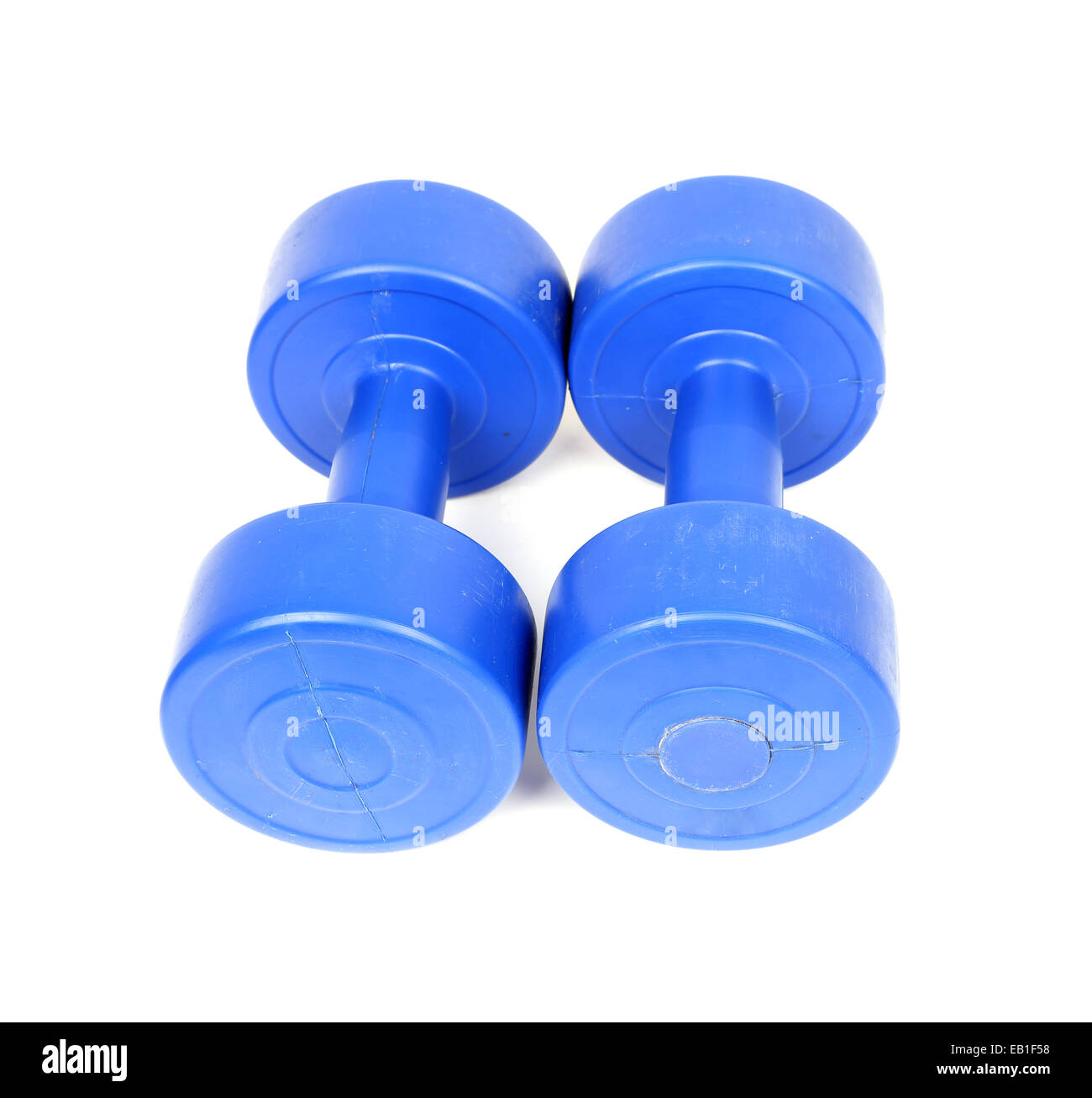 fitness blue dumbbell on a white background Stock Photo - Alamy