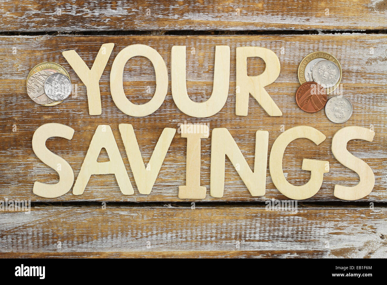 Your savings written with wooden letters on rustic surface Stock Photo ...