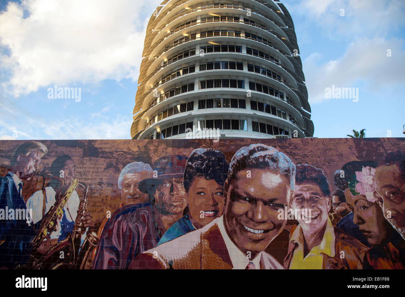 Wall Mural in front of Capitol Records Building, Hollywood, California ...