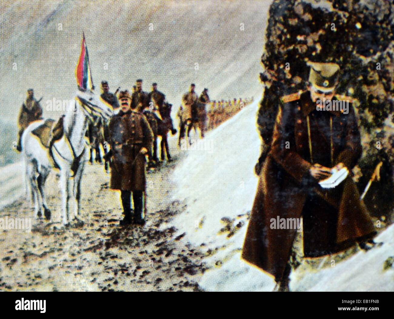 The contemporary colorized German propaganda photo shows troops with ...