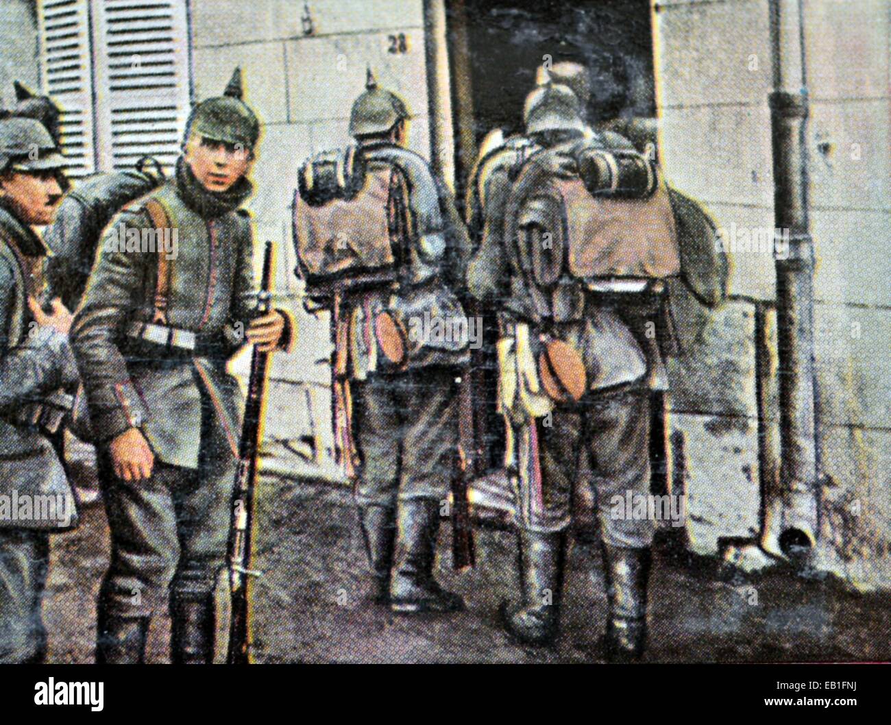 A contemporary German colorized propaganda photo shows German infantry ...