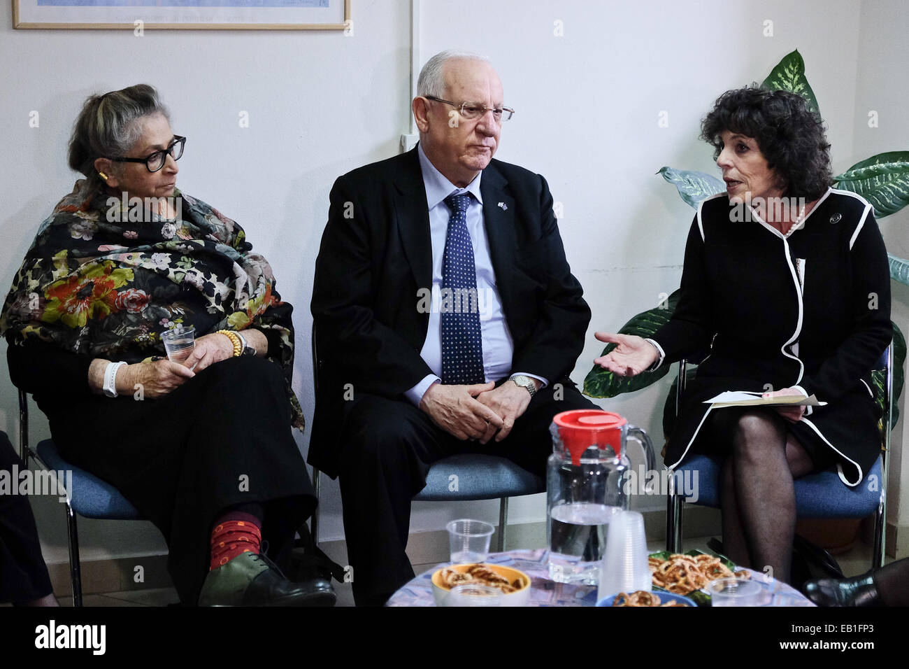 Israel. 24th Nov, 2014. President REUVEN RIVLIN (C) and First Lady ...