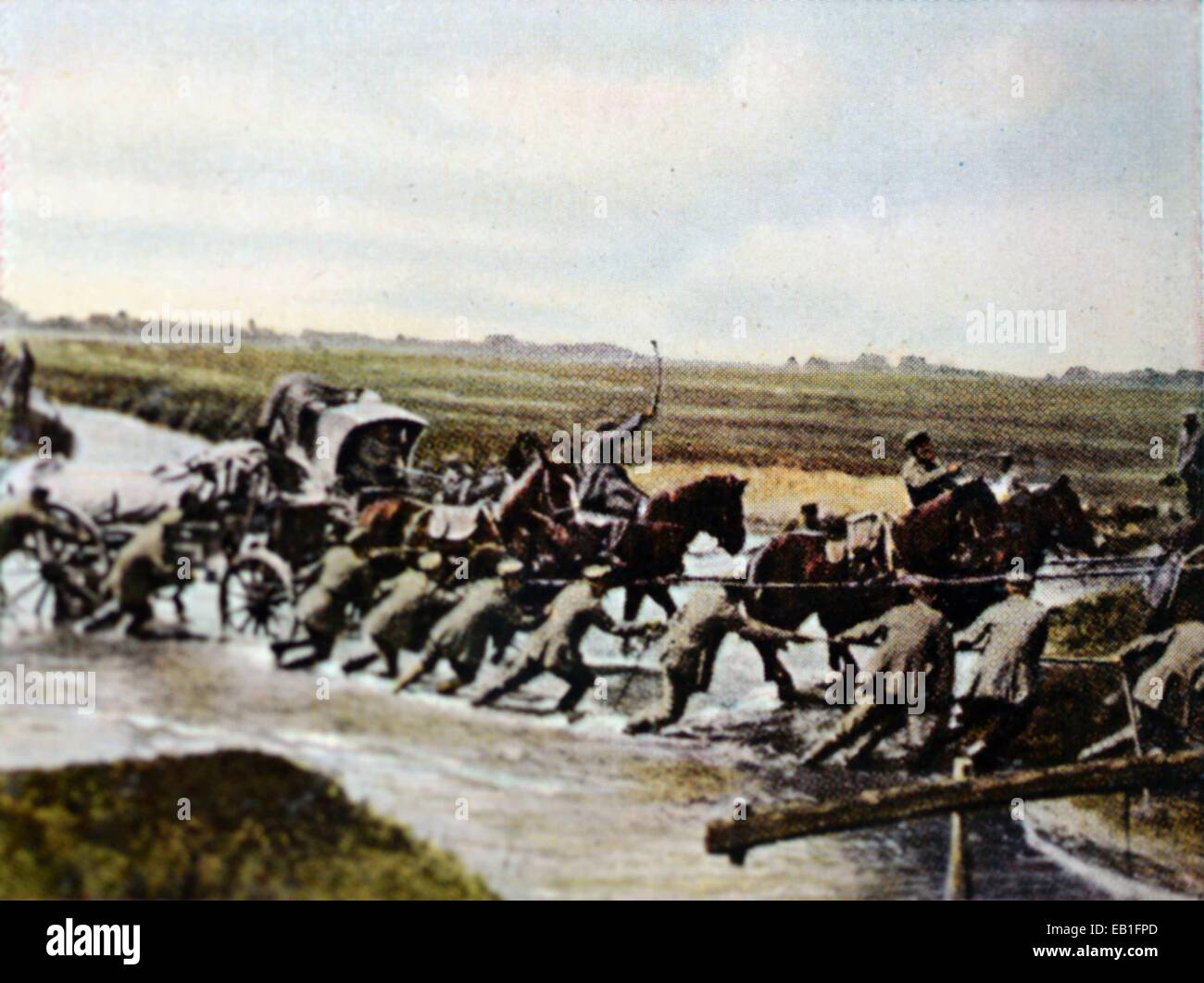 The contemporary colorized German propaganda photo shows German troops ...