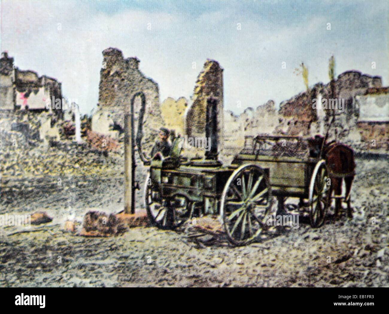 The contemporary colorized German propaganda photo shows a German field ...