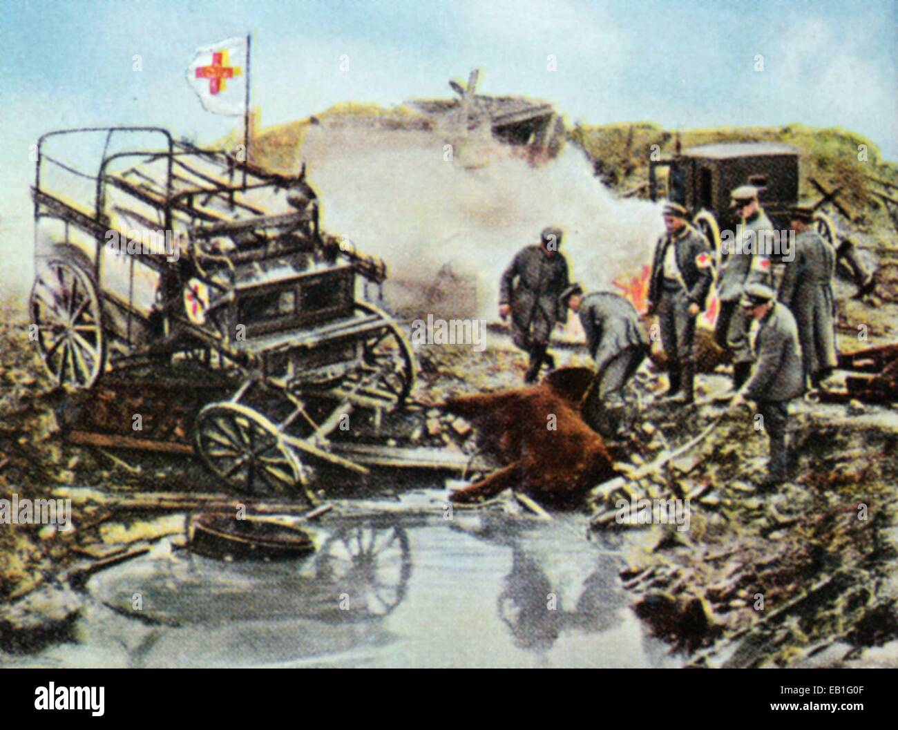 The contemporary colorized German propaganda photo shows German medics ...