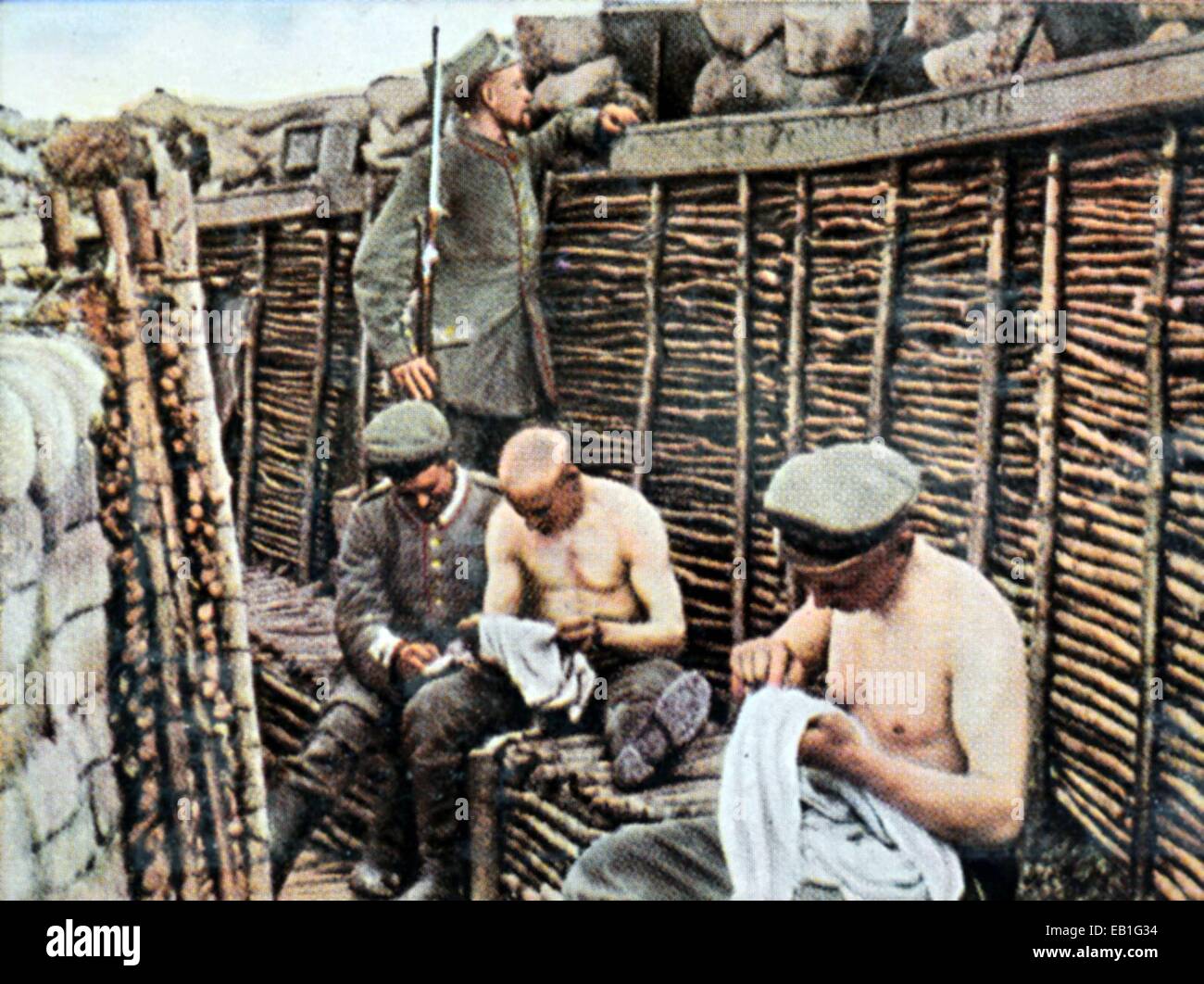 A contemporary German colorized propaganda photo shows German soldiers ...