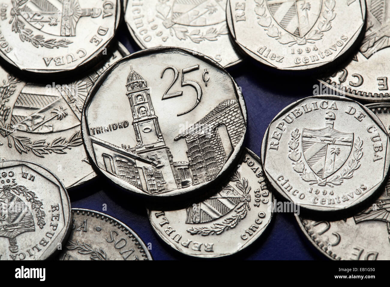 Coins of Cuba. The town of Tirnindad depicted in the Cuban 25 centavo ...