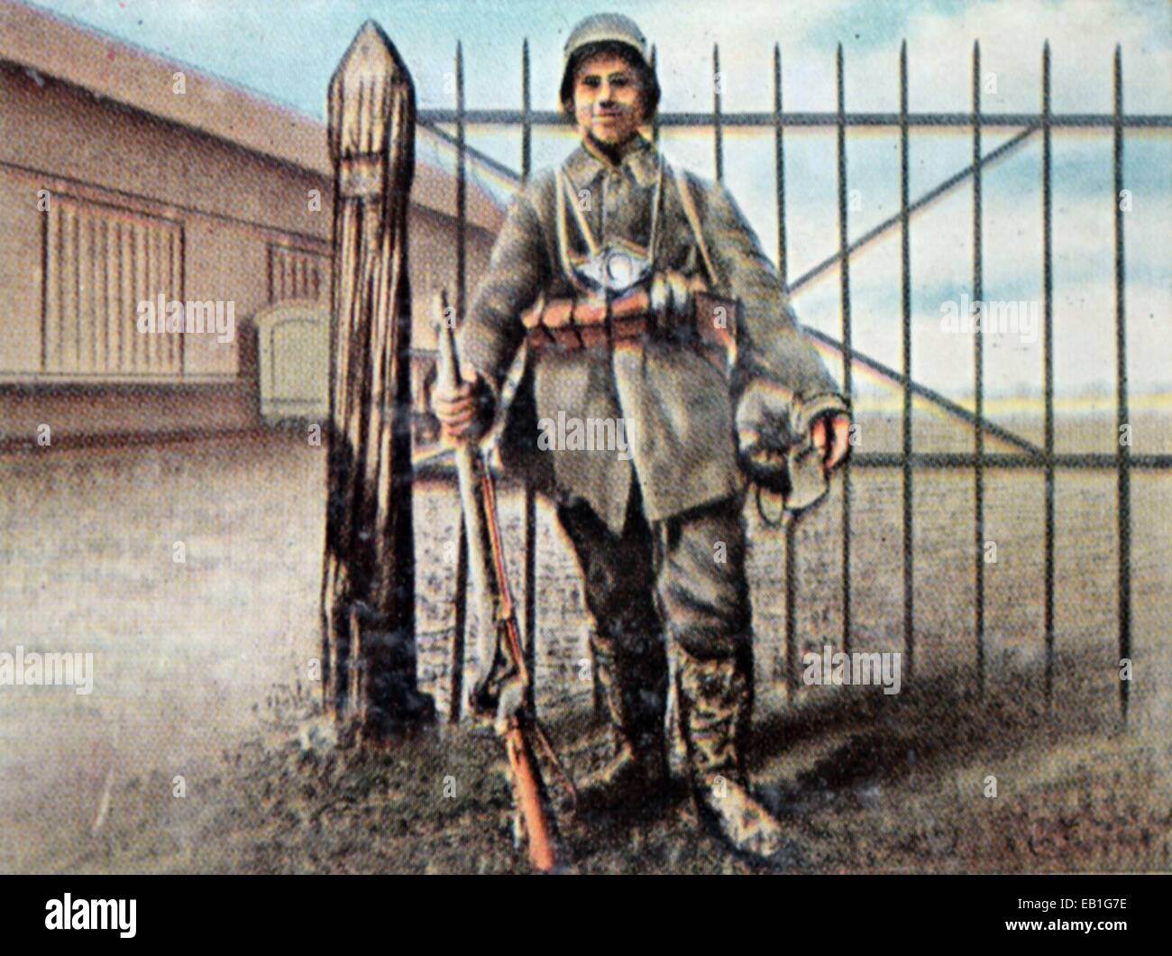 The contemporary colorized German propaganda photo shows a German ...