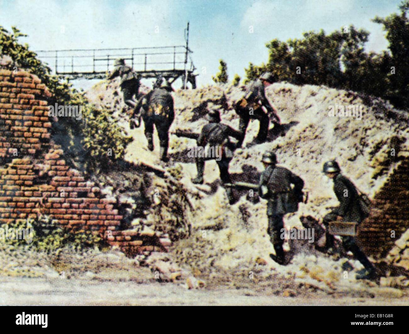 The contemporary colorized German propaganda photo shows a German ...