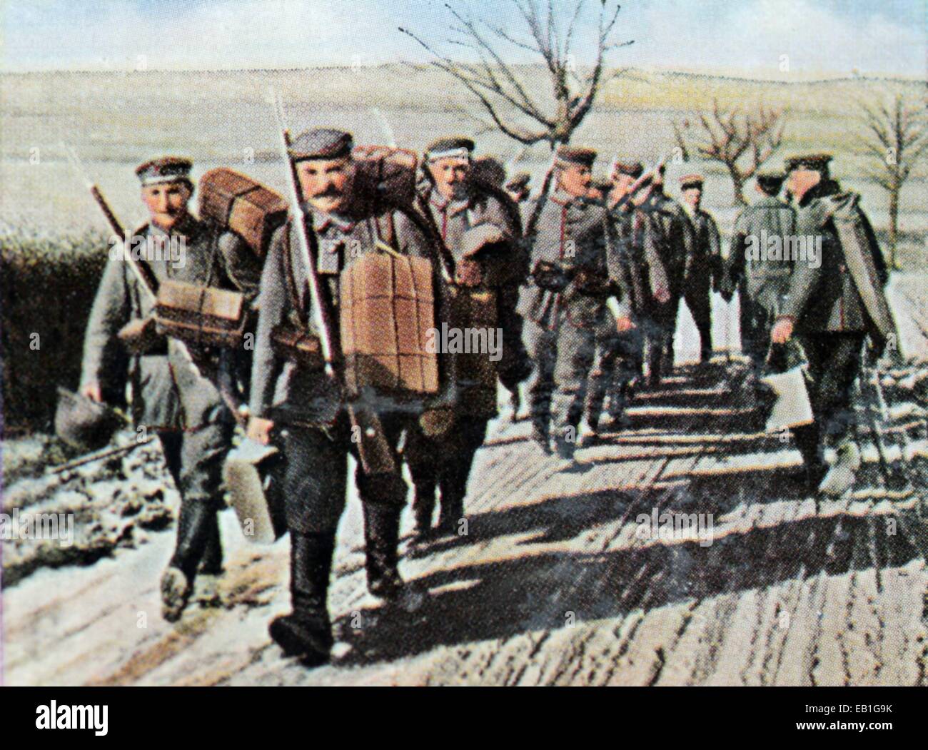 The contemporary colorized German propaganda photo shows the return of ...