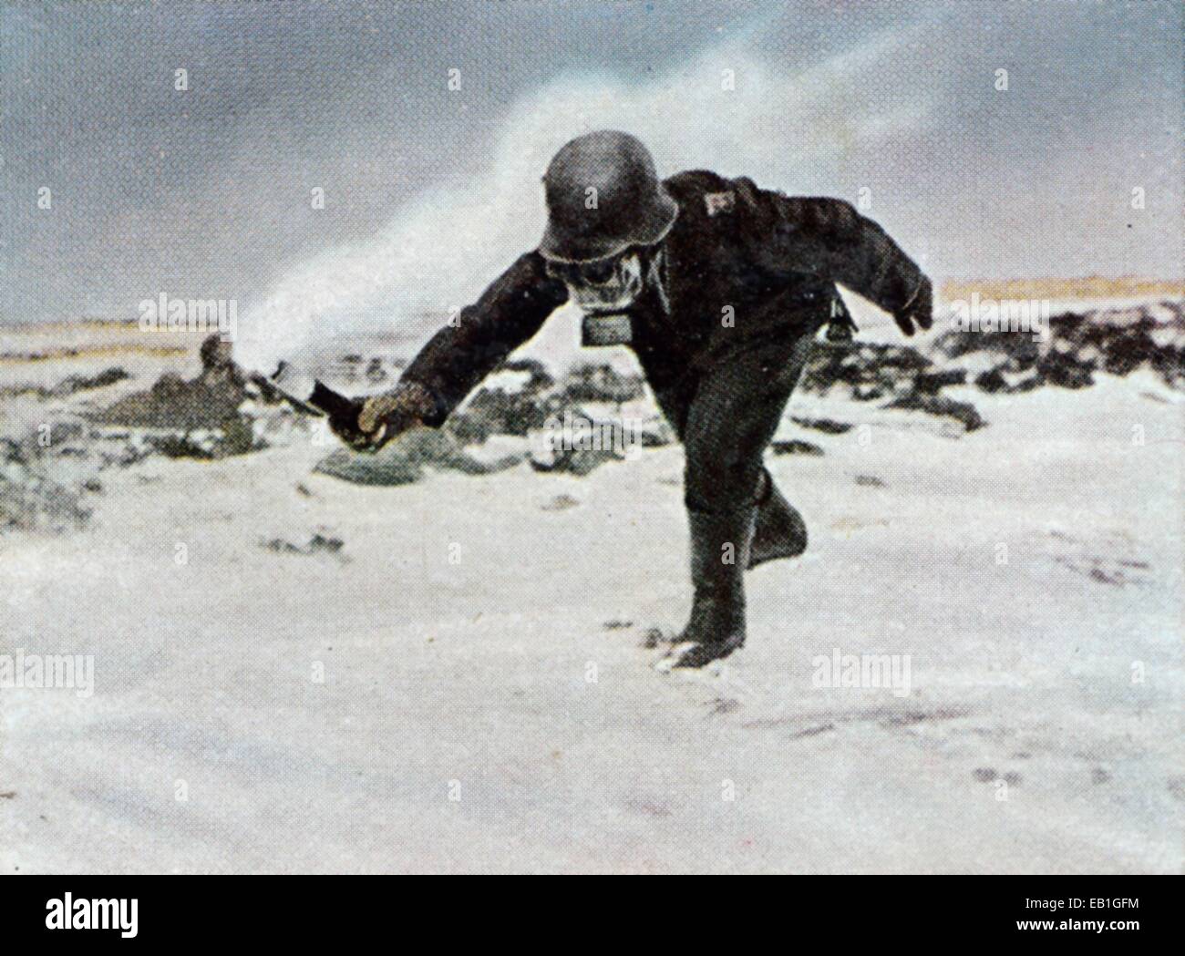 The contemporary colorized German propaganda photo shows a German ...