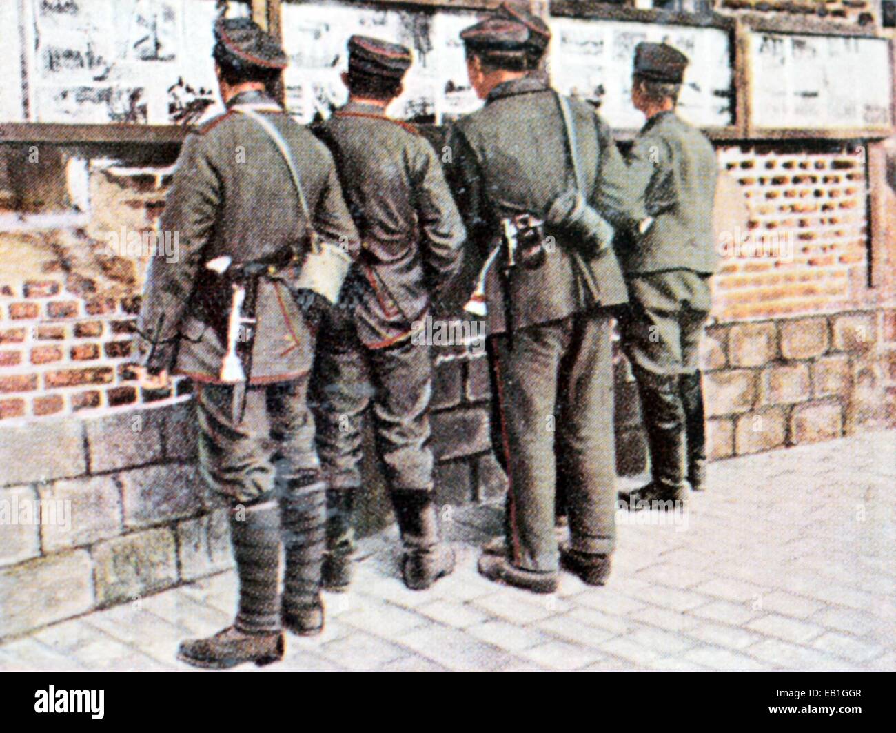 The contemporary colorized German propaganda photo shows German ...