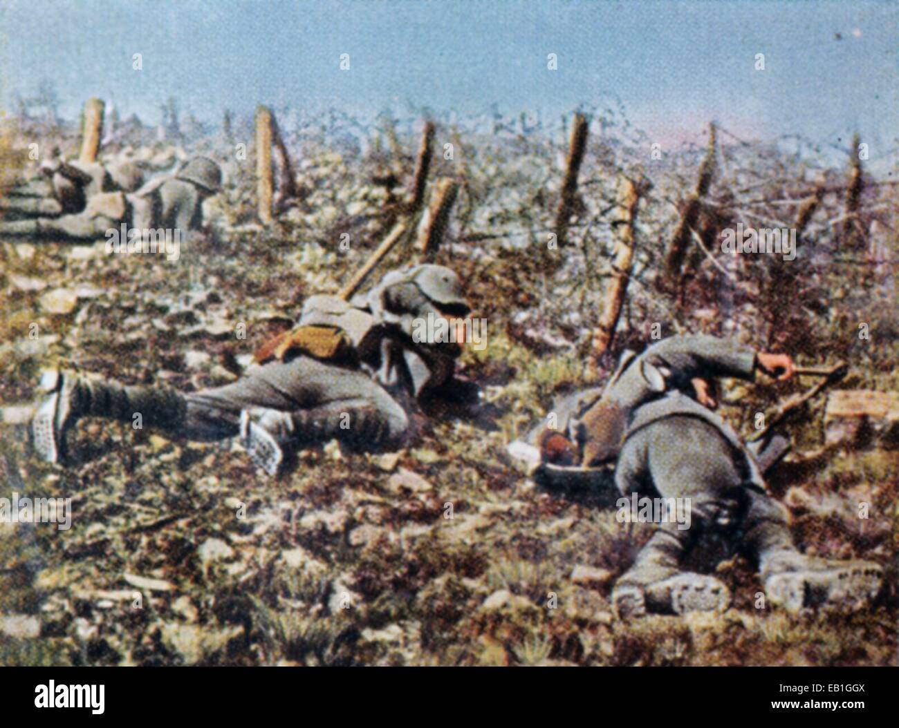 The contemporary colorized German propaganda photo shows German troops ...