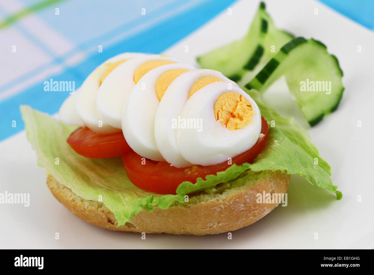 Boiled egg sandwich, closeup Stock Photo - Alamy