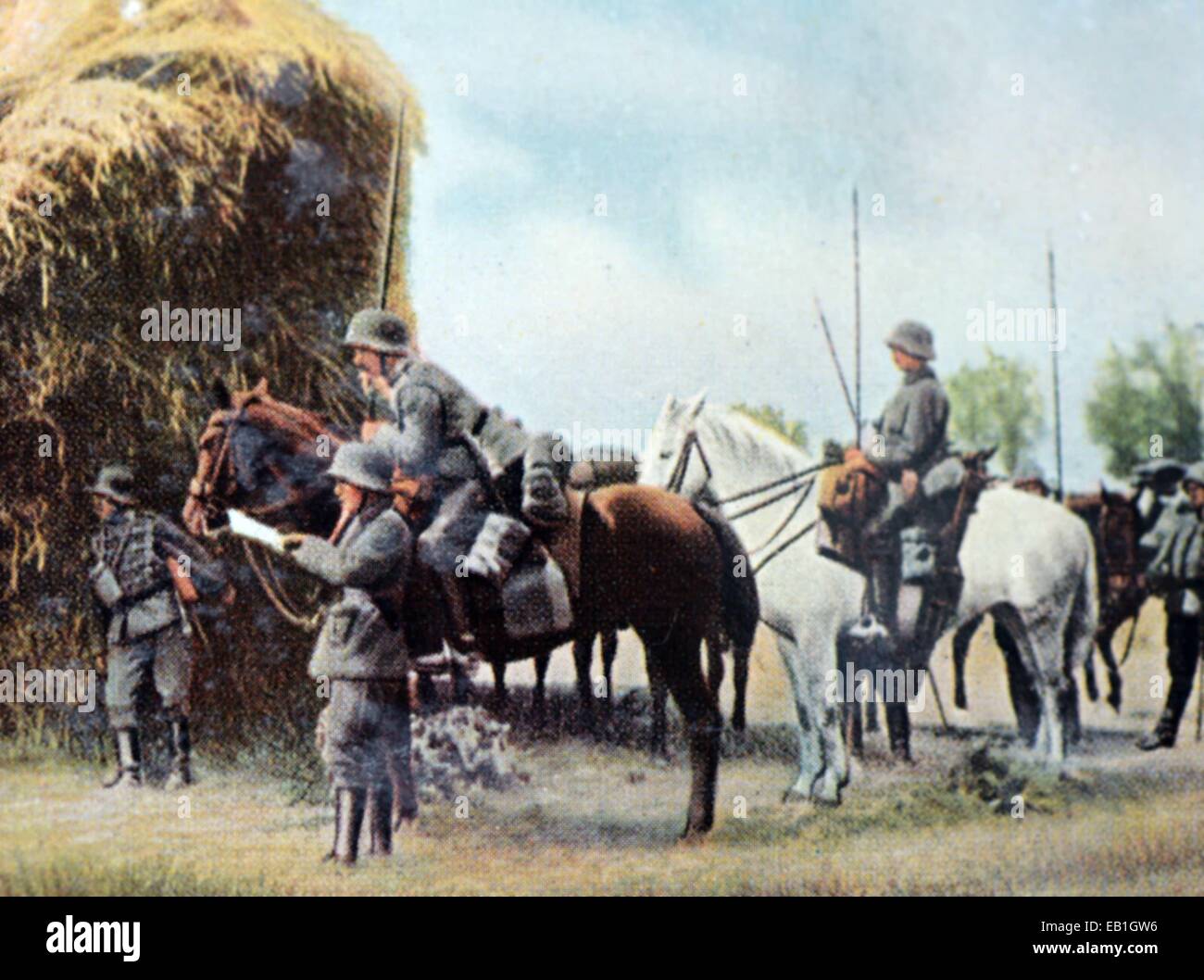 The contemporary colorized German propaganda photo shows German cavalry ...