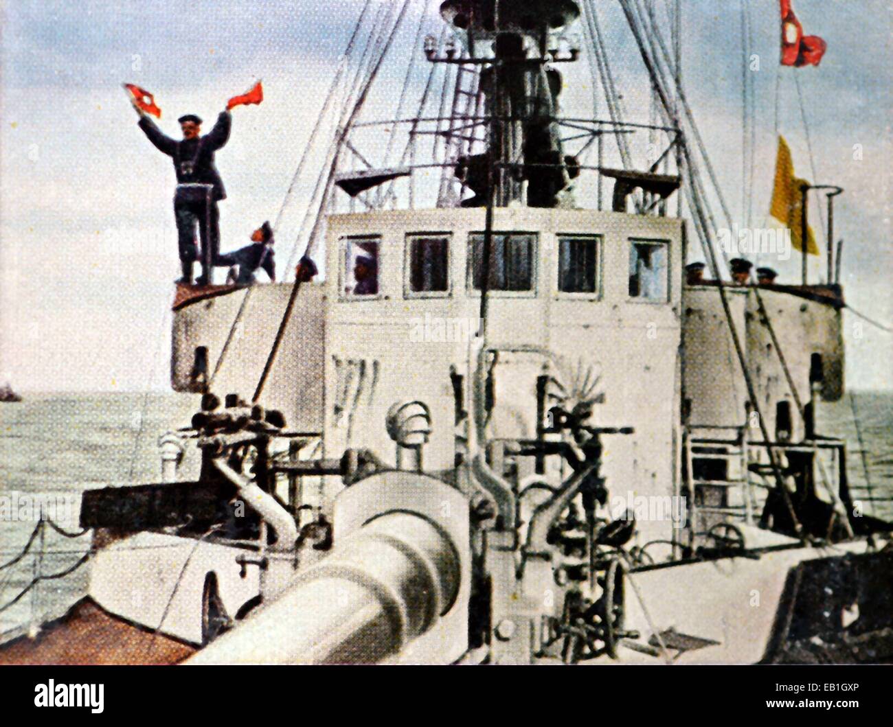 The contemporary colorized German propaganda photo shows the command ...