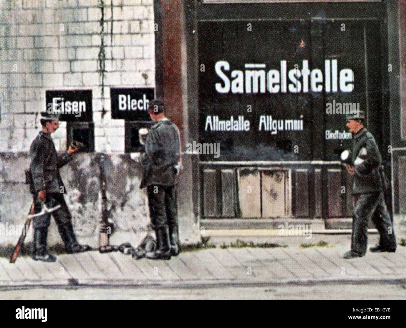 The contemporary colorized German propaganda photo shows a collection ...