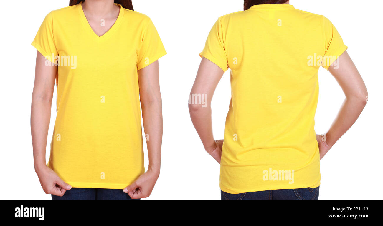 blank t-shiet set (front, back) with female isolated on white ...