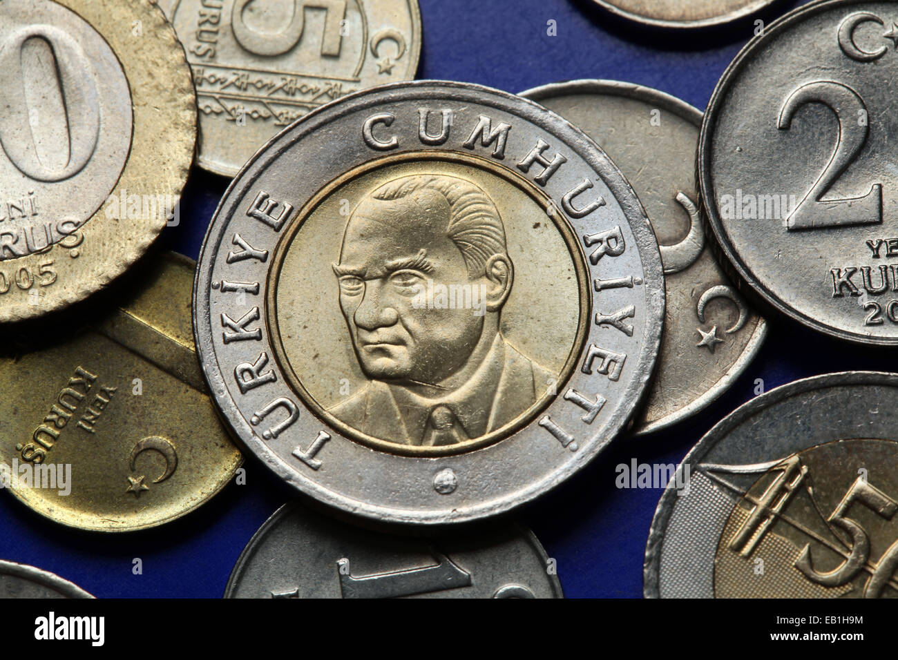 Coins of Turkey. Mustafa Kemal Ataturk depicted in the Turkish lira ...