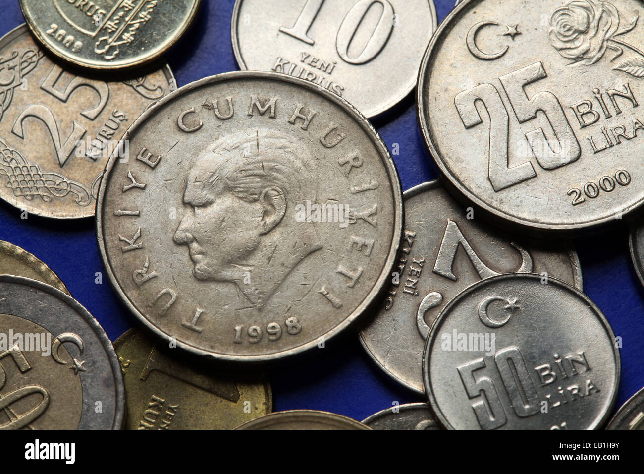 Coins of Turkey. Mustafa Kemal Ataturk depicted in the Turkish lira ...