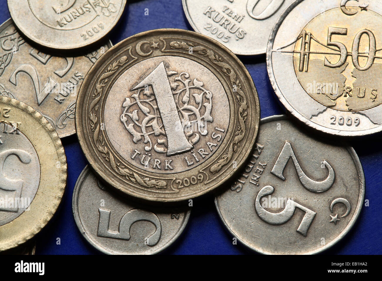 Coins of Turkey. Turkish one lira coins Stock Photo - Alamy