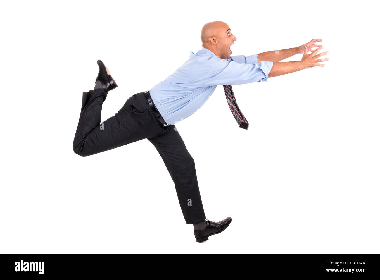 Businessman running with raised arms chasing, isolated in white Stock ...