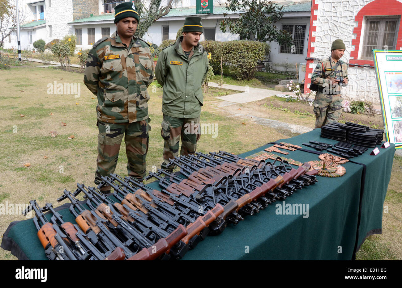 Srinagar, Kashmir. 24th November, 2014. An Indian army officer inspects ...