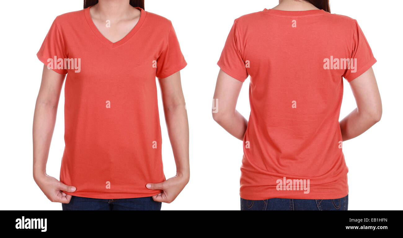 blank t-shiet set (front, back) with female isolate on white background ...