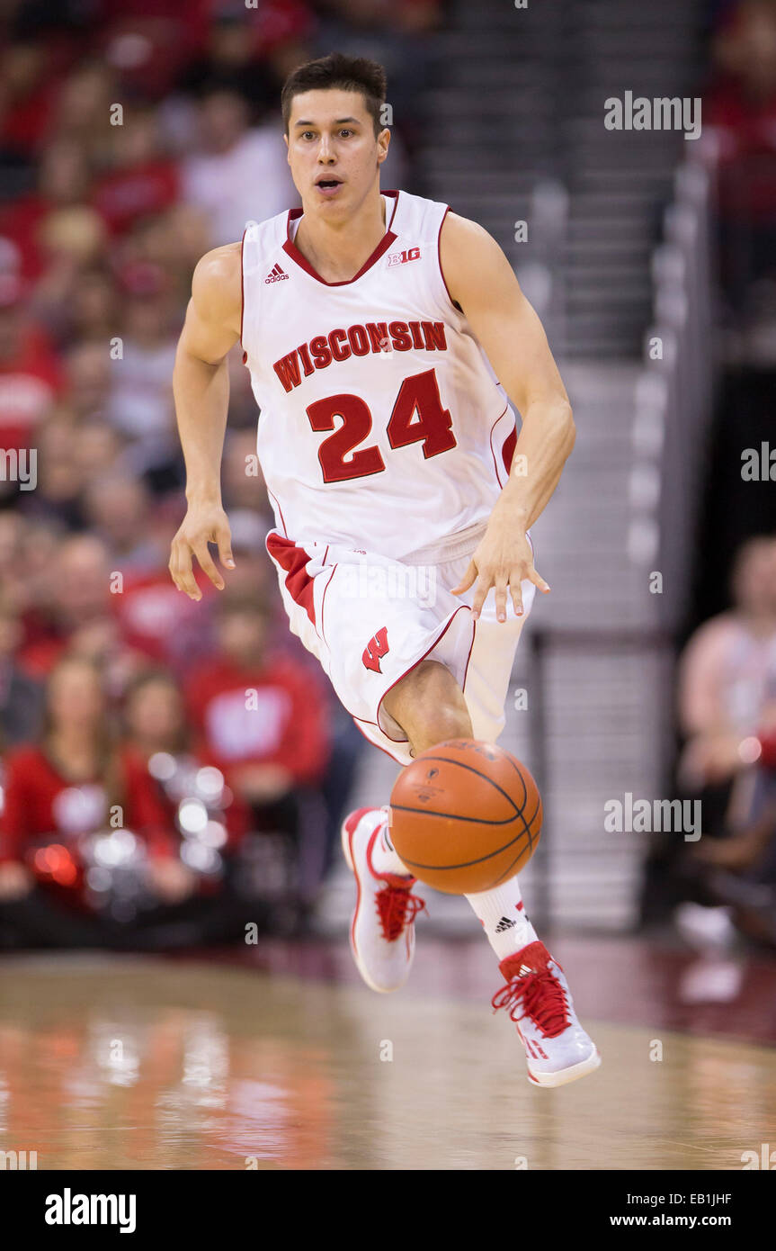 November 22, 2014: Wisconsin Badgers guard Bronson Koenig #24 dribbles ...