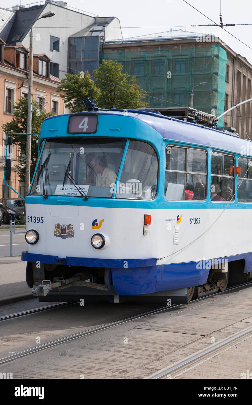 Tram or Trolley Bus at Stop in Riga, Latvia Stock Photo - Alamy