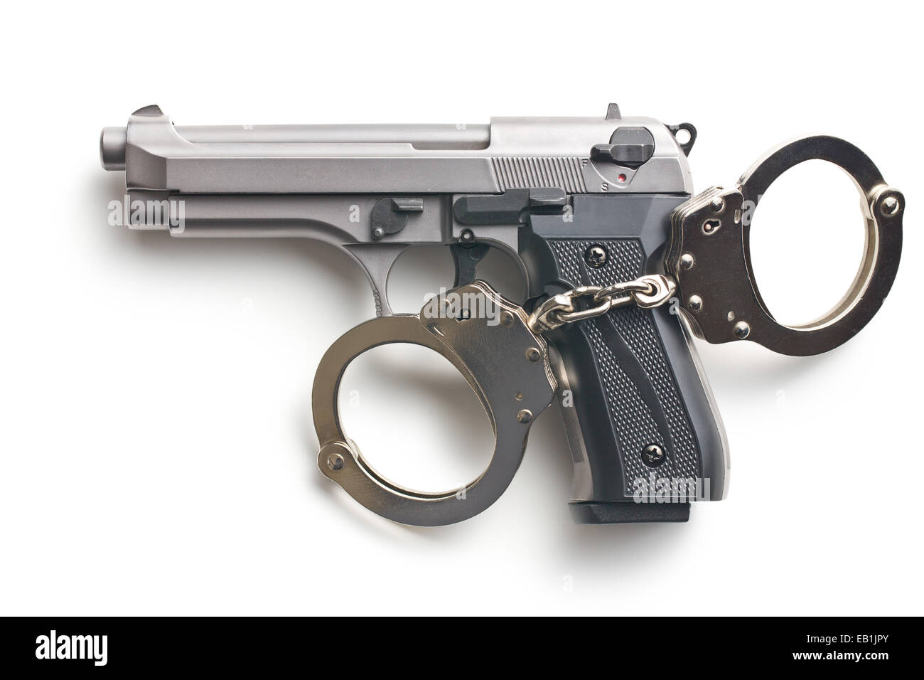 gun and handcuffs on white background Stock Photo - Alamy