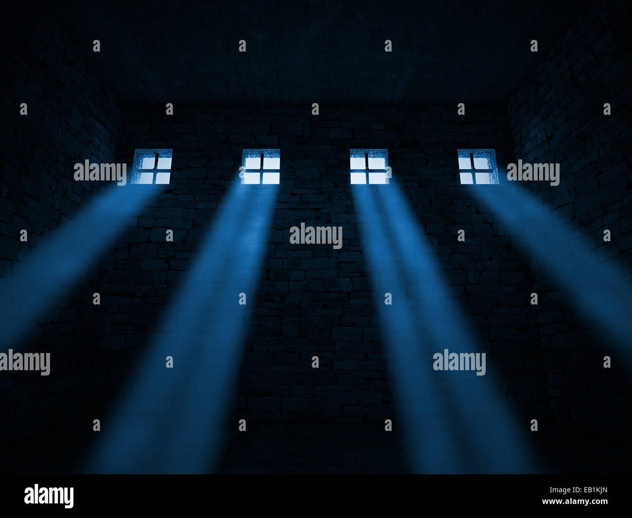 3d image of dark jail and bright window Stock Photo - Alamy