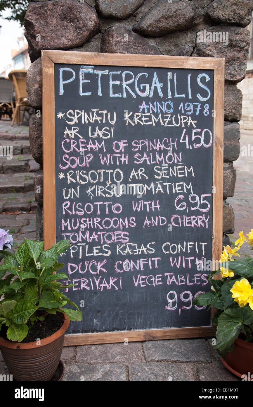 Petergailis Restaurant Menu Sign, Riga, Latvia Stock Photo - Alamy