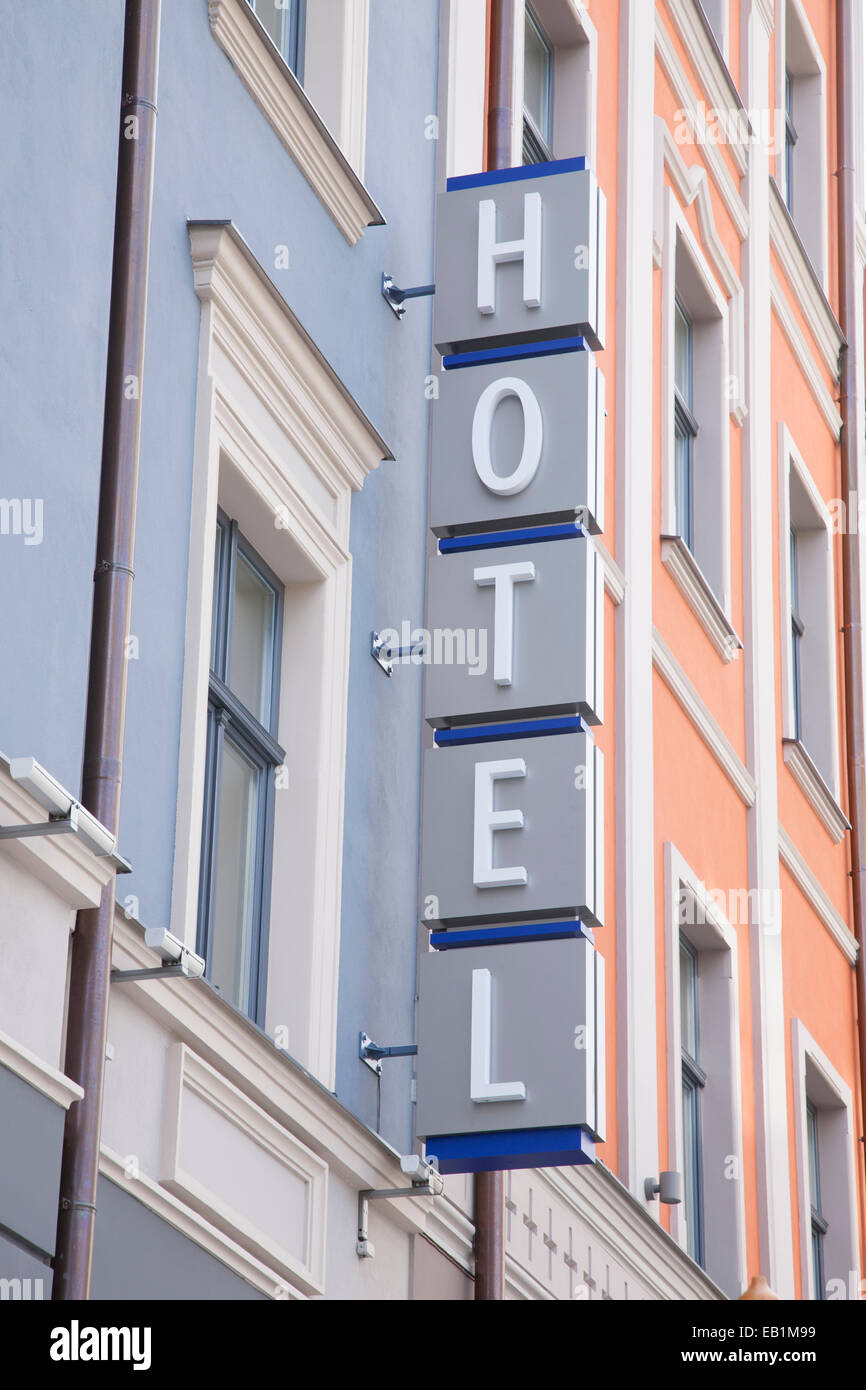 Hotel Sign on Building Facade Stock Photo - Alamy