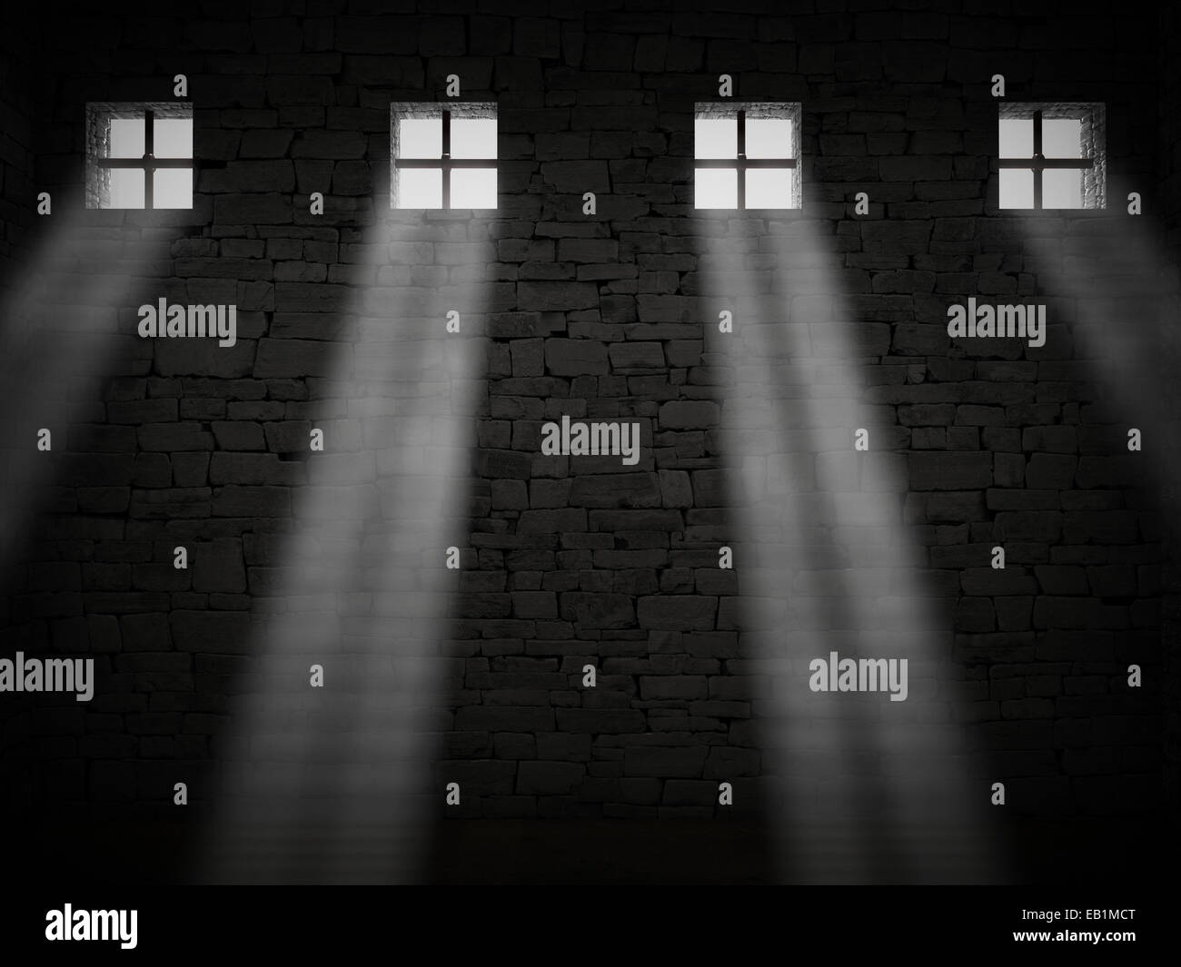 3d image of dark jail and bright window Stock Photo - Alamy
