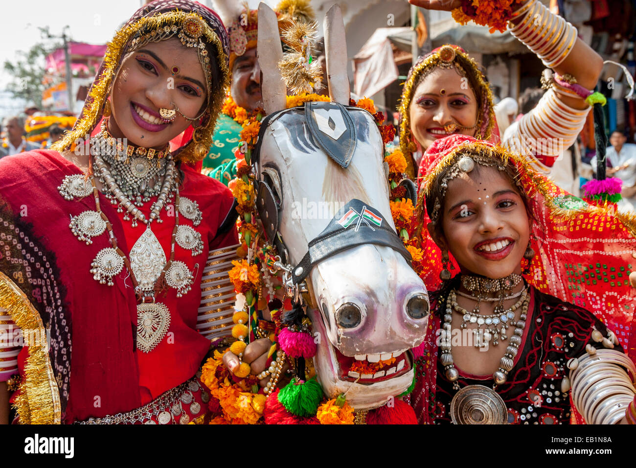 Local People Take Part In A Street Procession, Pushkar Camel Fair ...