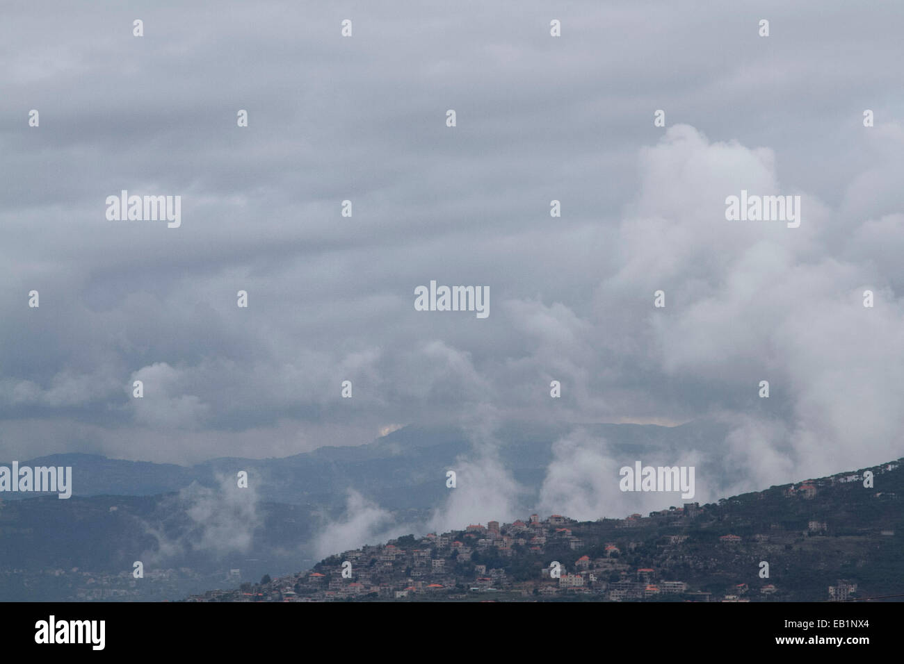 Beirut, Lebanon. 24th November, 2014. Cold mist covers the hills above ...