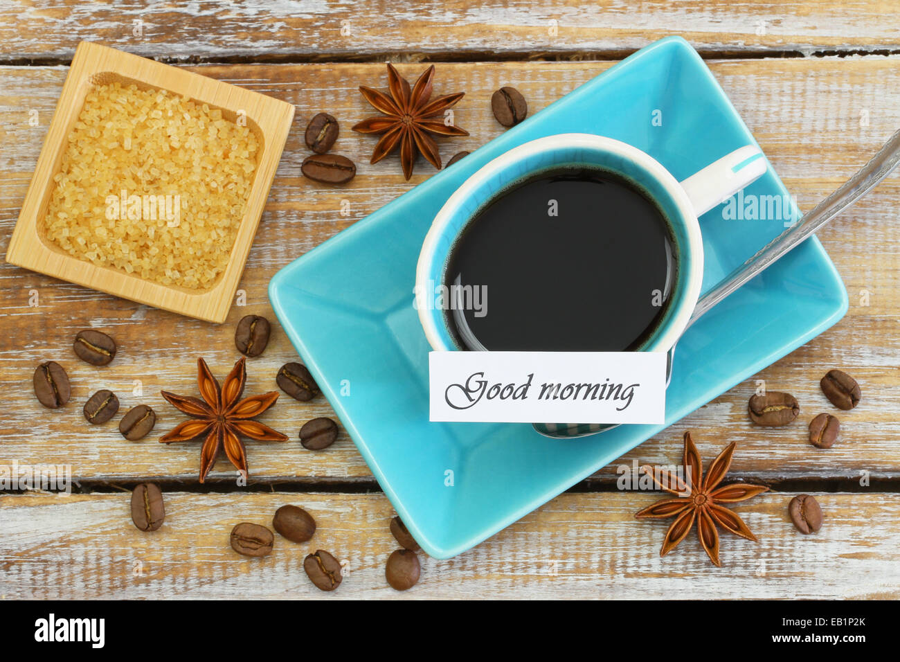Good morning card with cup of coffee Stock Photo - Alamy