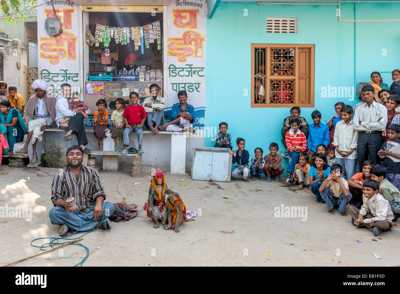 Monkey Show, Pushkar Camel Fair, Pushkar, Rajasthan, India Stock Photo ...