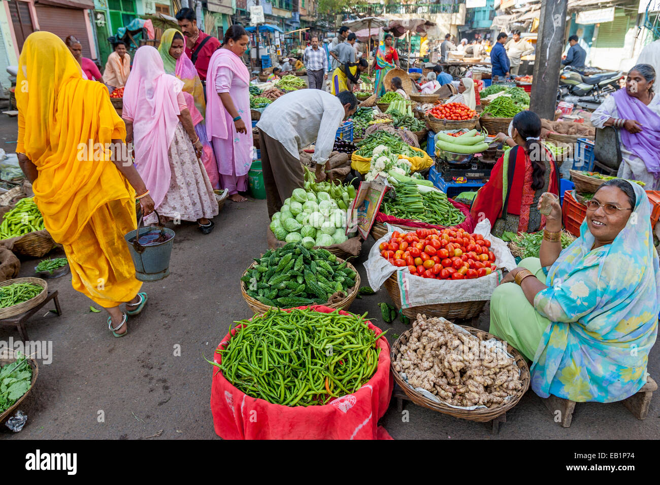 Local People Shopping In The Vegetable Market, Udaipur, Rajasthan ...