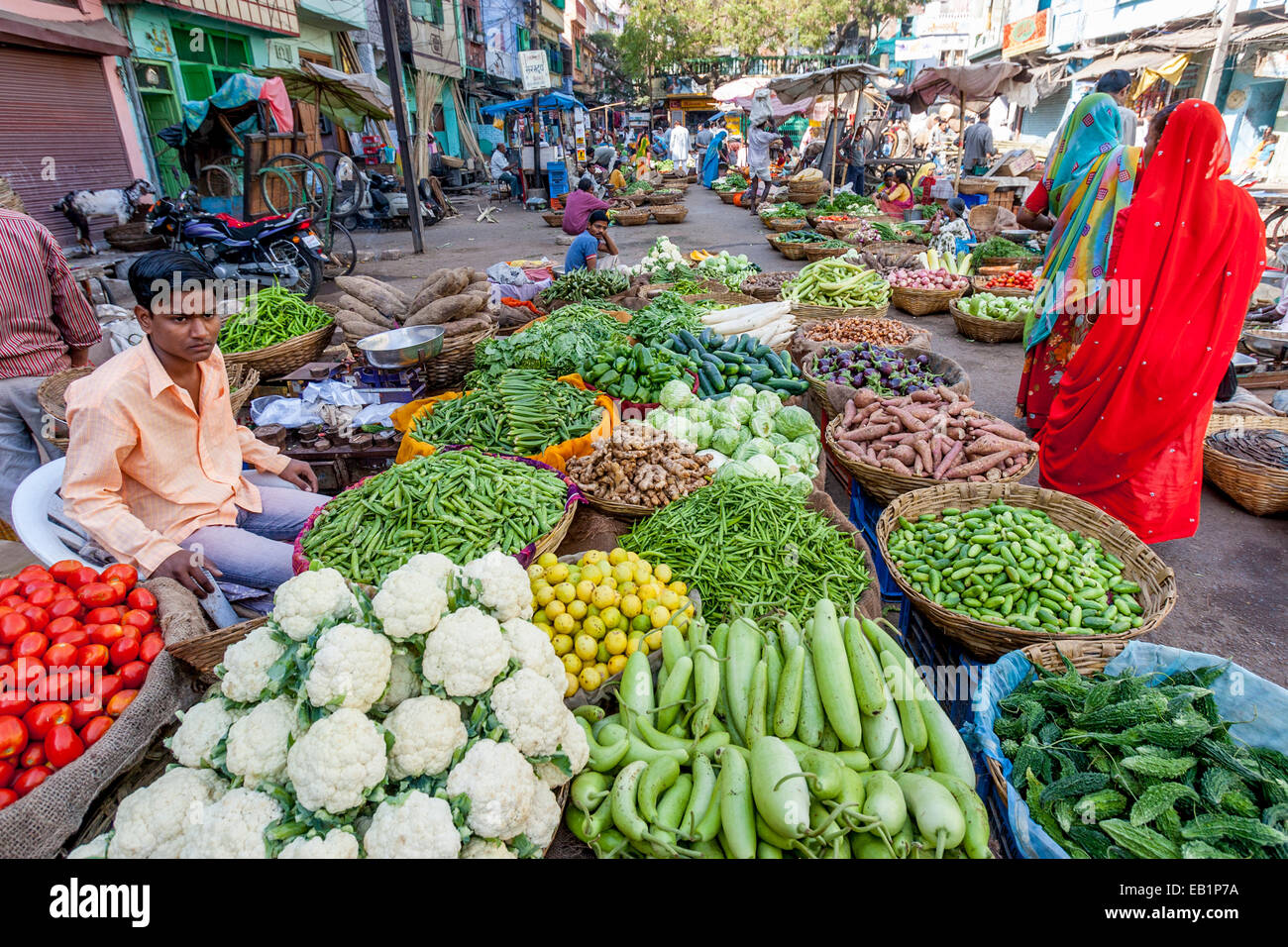 Local People Shopping In The Vegetable Market, Udaipur, Rajasthan ...