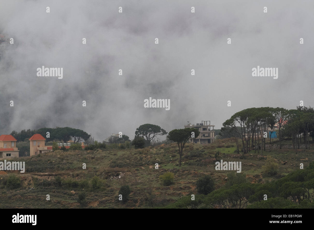 Beirut, Lebanon. 24th November, 2014. Cold mist covers the hills above ...