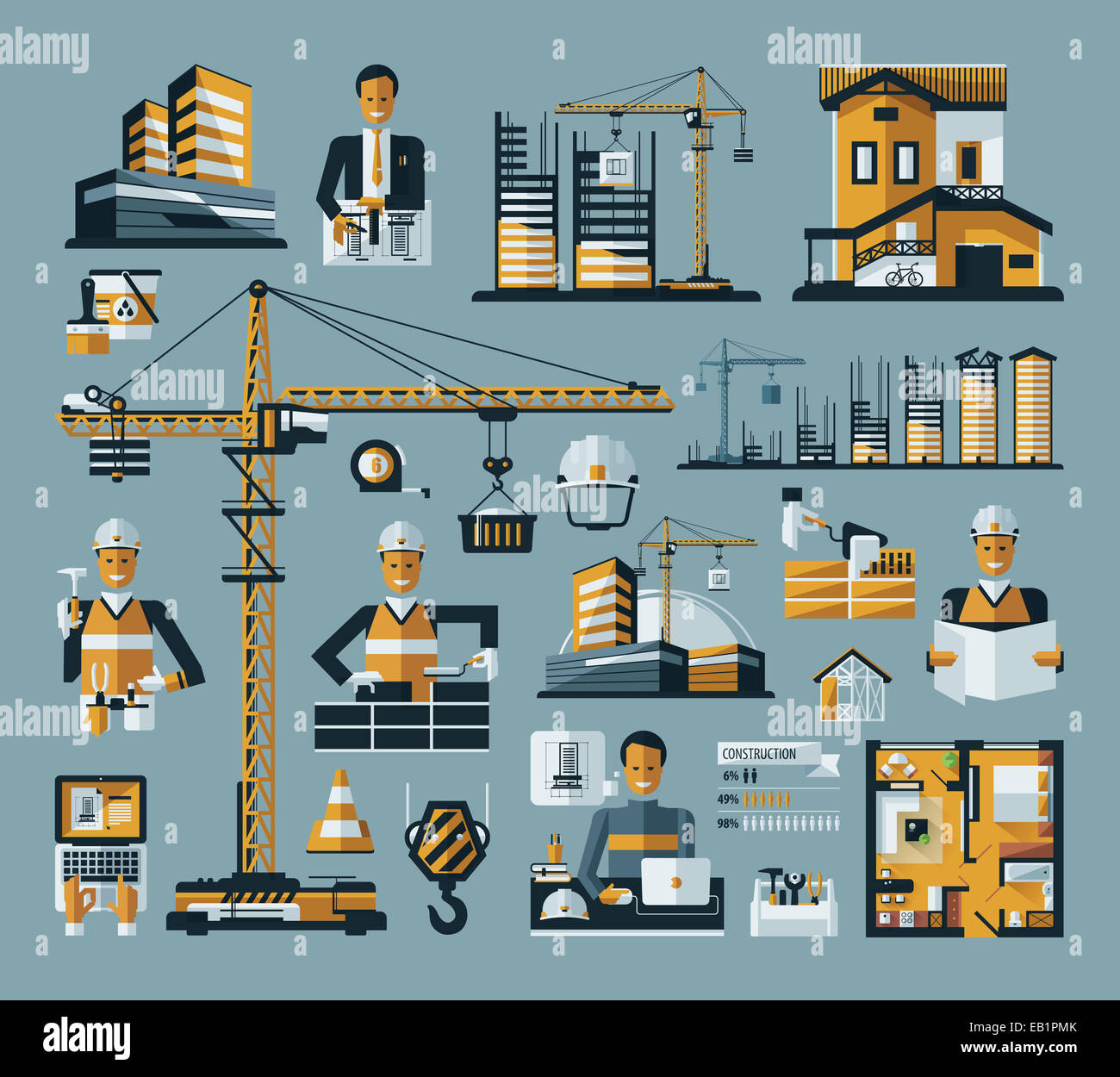 vector colored construction icon set on a blue background Stock Photo ...