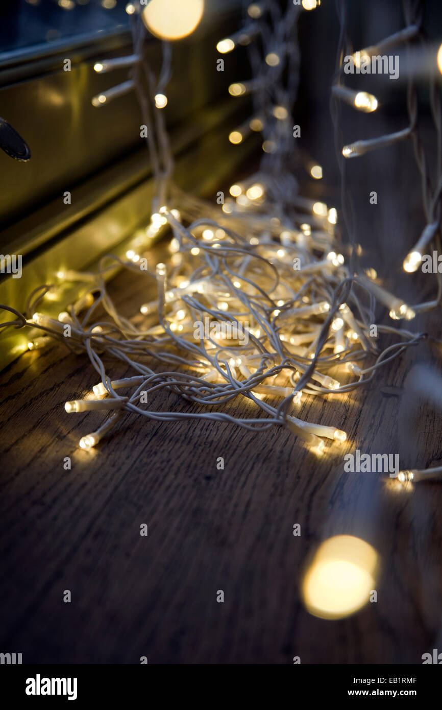 Fairy lights on Window Sill Stock Photo - Alamy
