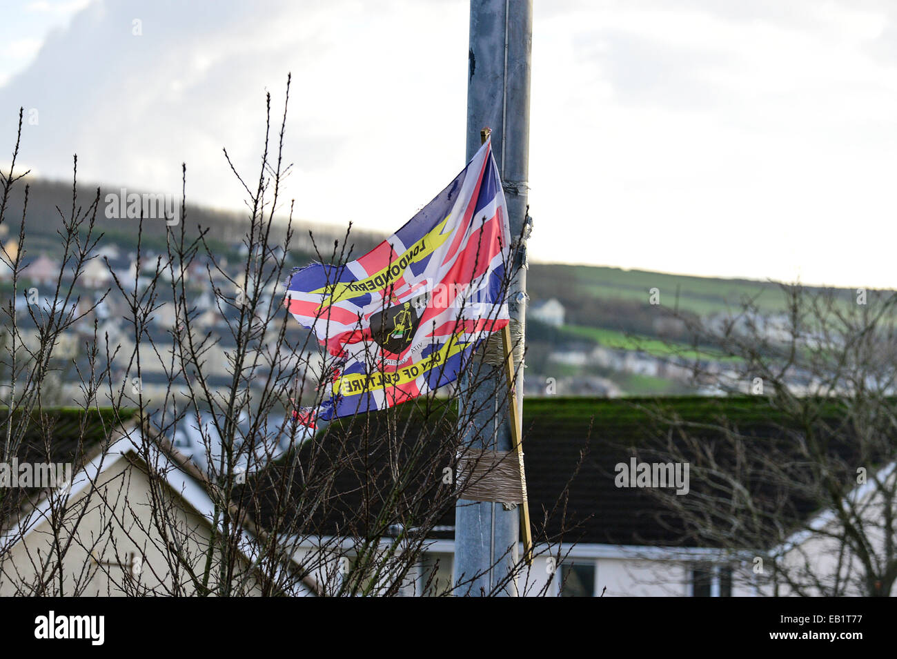 Loyalist flag, on lamp post, Derry, Londonderry. Photo: George Sweeney ...