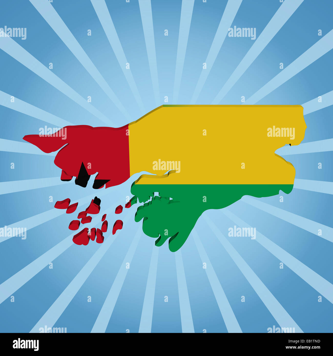 Guinea-Bissau map flag on blue sunburst illustration Stock Photo - Alamy