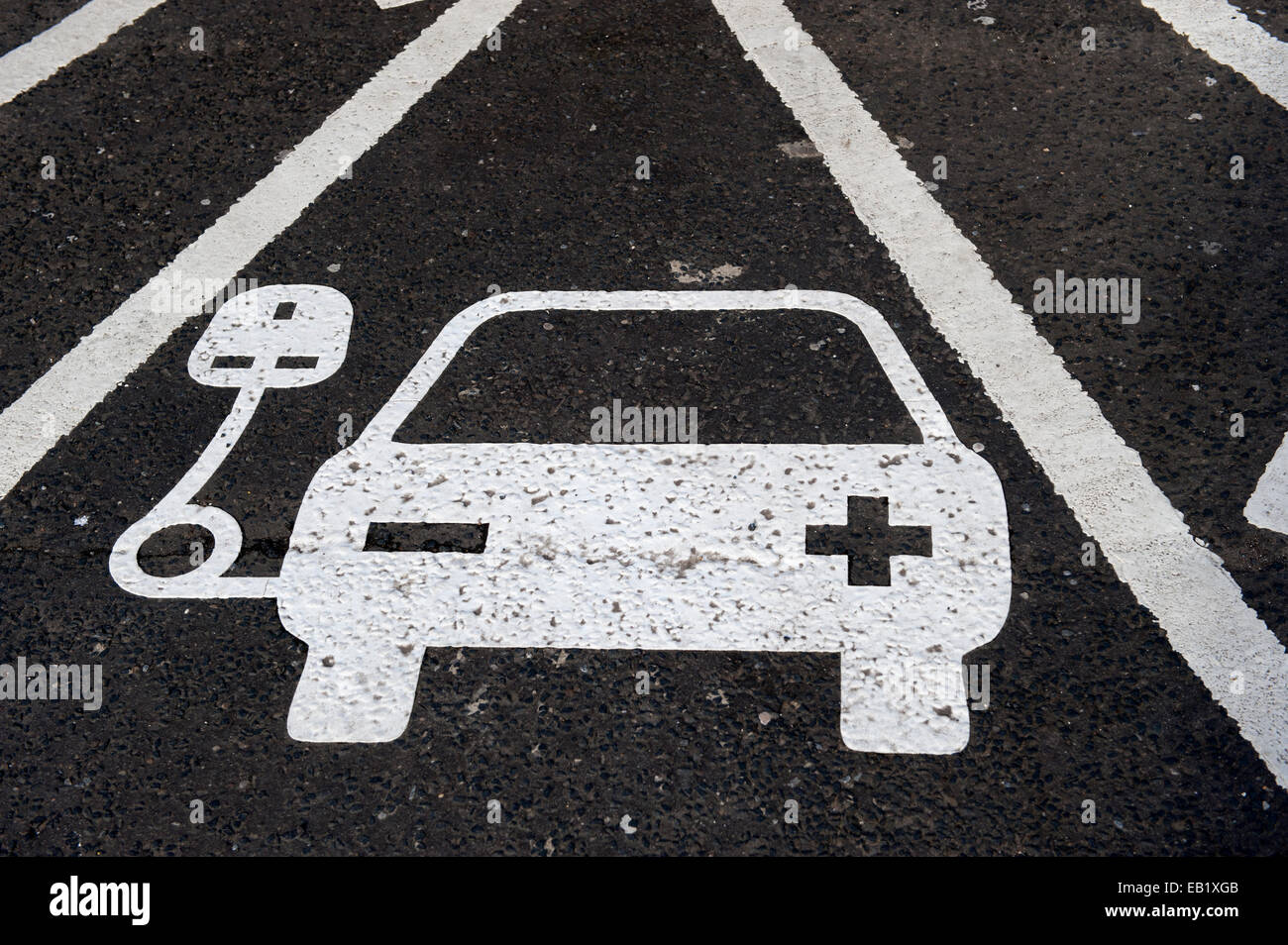 reserved parking bay at motorway services for electric cars at a ...