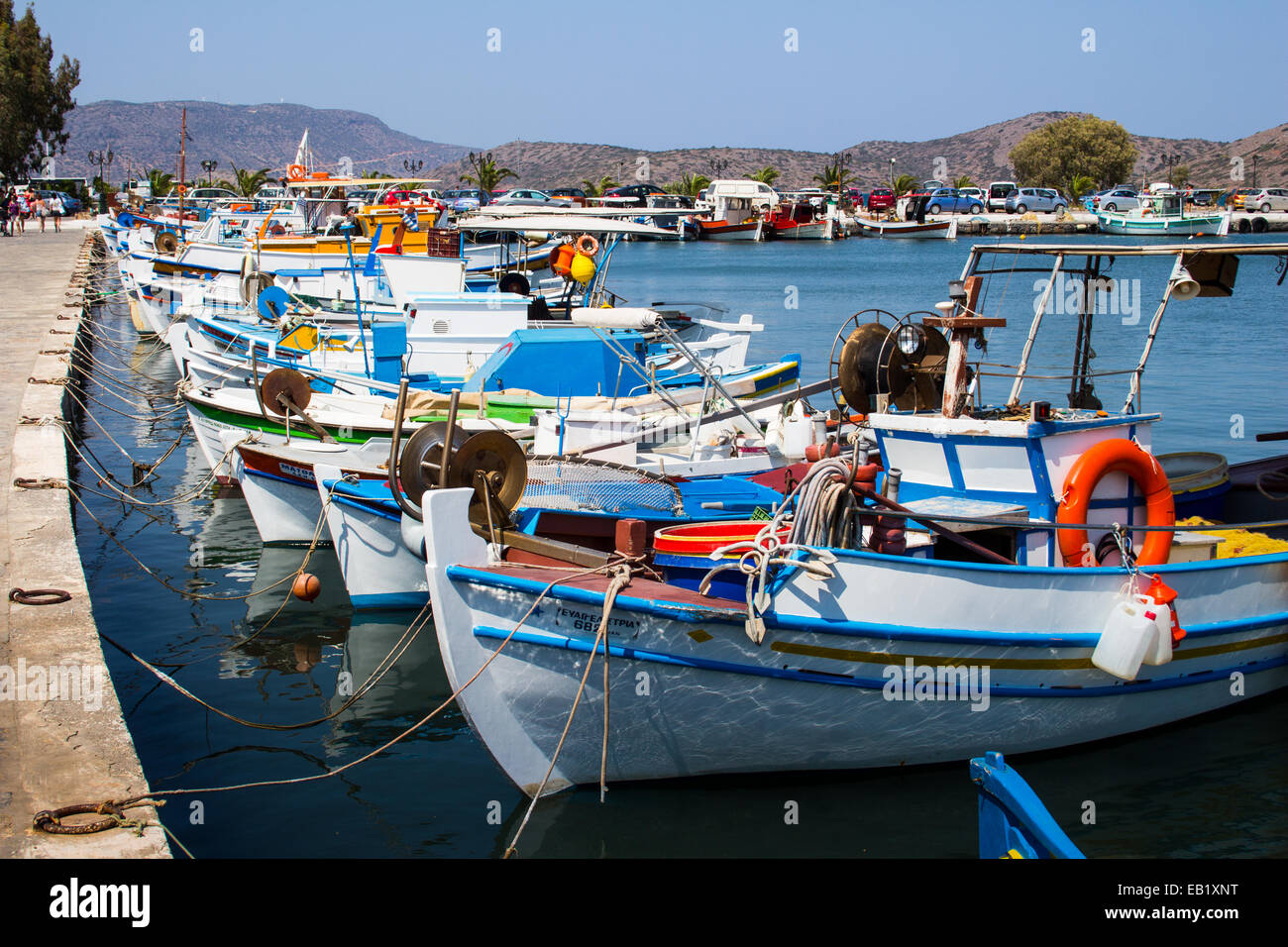 Greek fishing boats moored along a quayside in Crete Stock Photo - Alamy