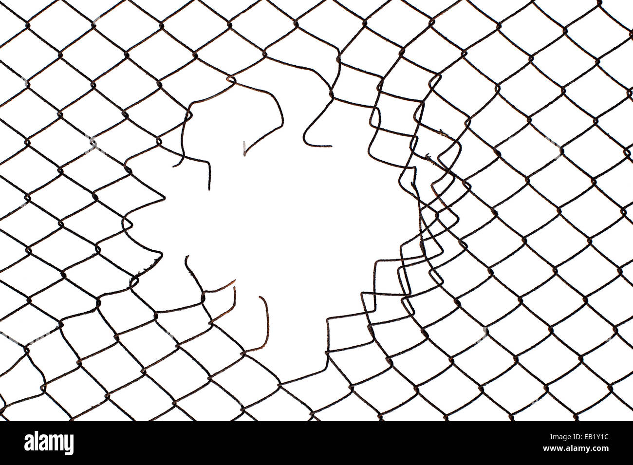 hole in the center of mesh wire fence Stock Photo - Alamy